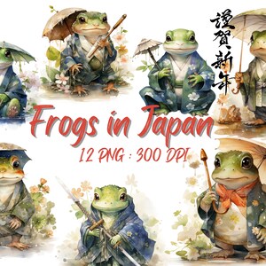 Frogs in Japan Watercolor Clipart PNG Festive Animals - Etsy