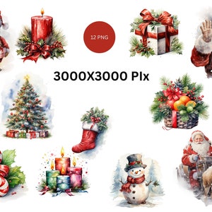Christmas Watercolor Clipart PNG Bundle , Big Bundle Christmas Clipart ...