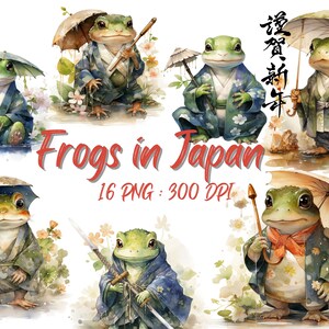 Watercolor Frog in Japan Clipart - Etsy