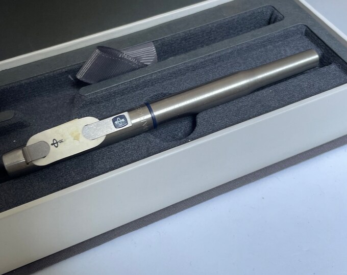 PARKER 80s RARE Fountain Pen Brushed Stainless Steel With Blue Trim ...