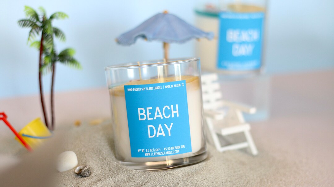 Beach Day Container Candle, Sea Salt Ocean Summer Scented Candle, Hand ...