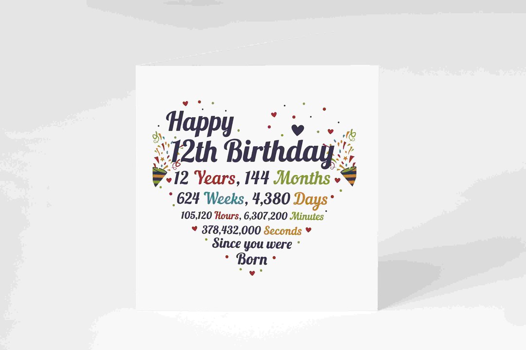 12th Birthday Card | 12th Birthday | Childs Birthday Card | 12th ...