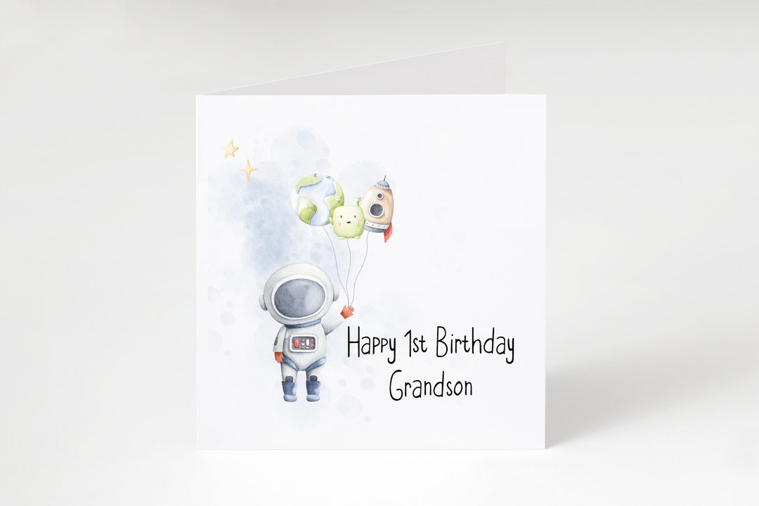Astronaut Space Theme Birthday Card Any Age Personalised, Grandson ...