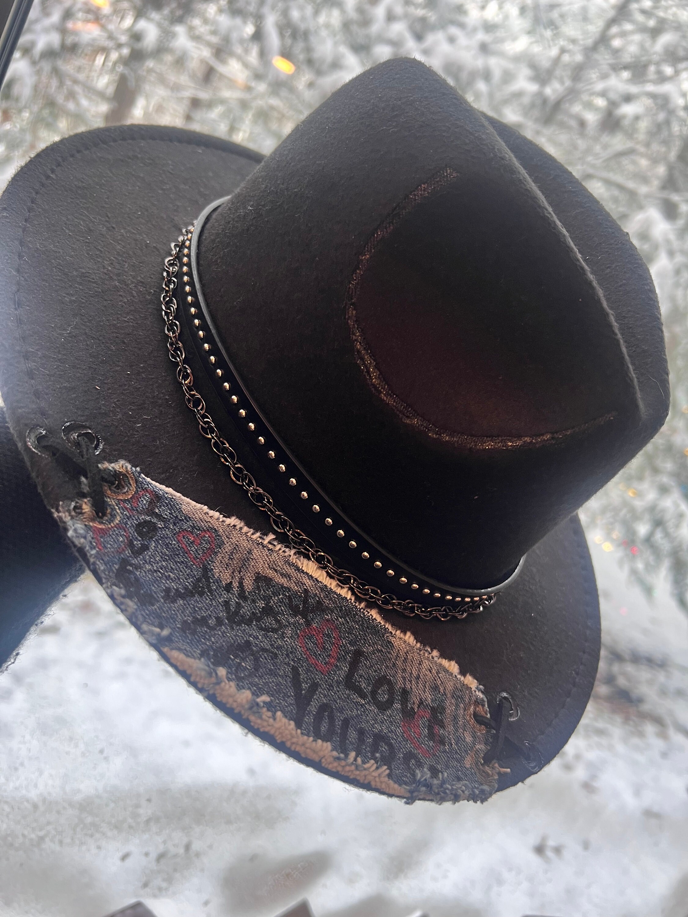 Denim Felt Burned Hat. Card Playing .western Hat - Etsy