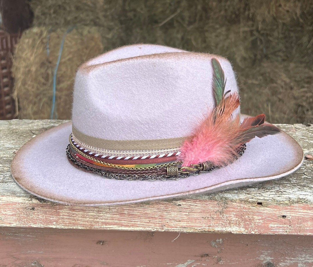 Country Style Hat. Felt Hat. Boho Hat. Feathers - Etsy