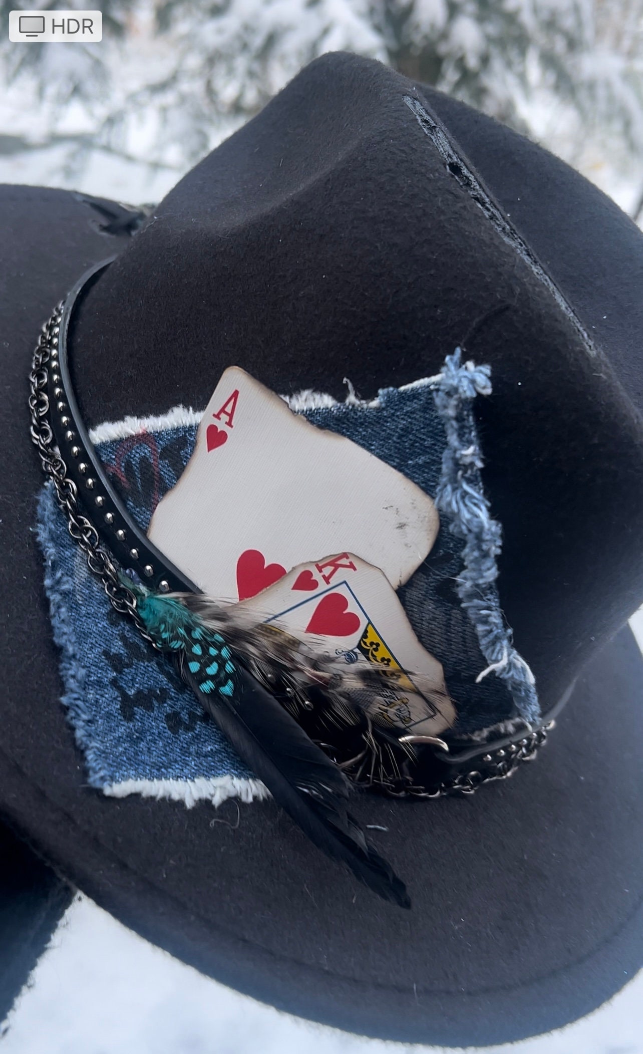 Denim Felt Burned Hat. Card Playing .western Hat - Etsy