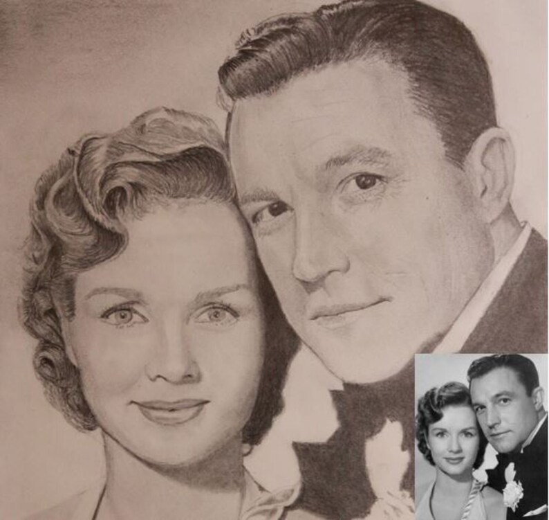 2 PEOPLE: Hand Drawn Portrait, Pencil Portraits, Custom Portrait ...