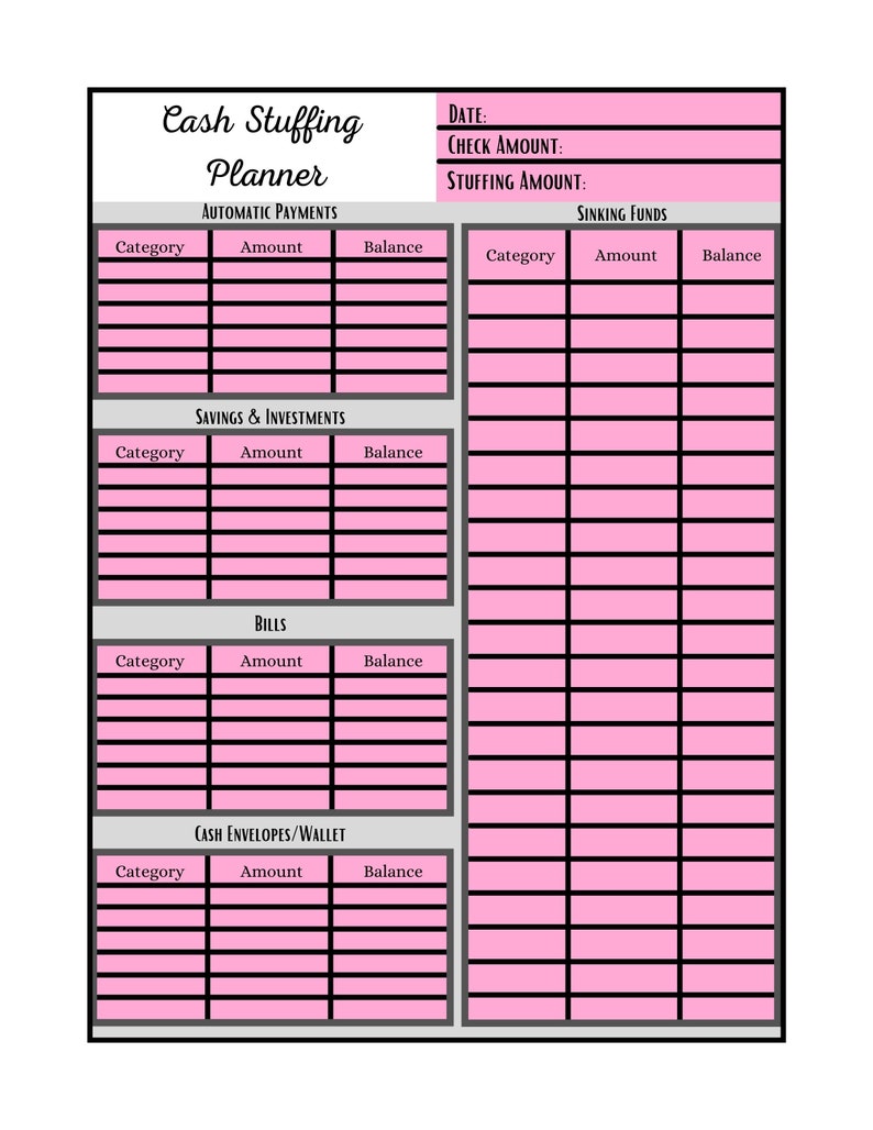 Cash Stuffing Planner Instant Download Template Printable Etsy