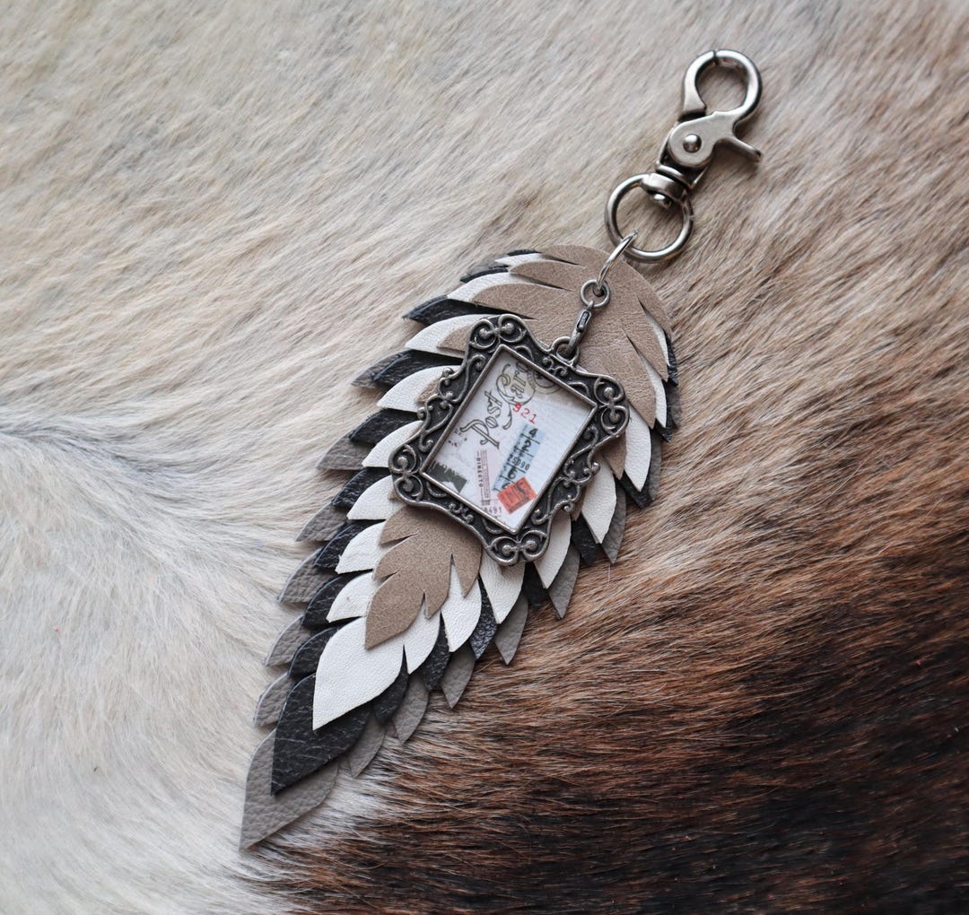 Bag Charm Picture Frame Leather Feather Handmade - Etsy