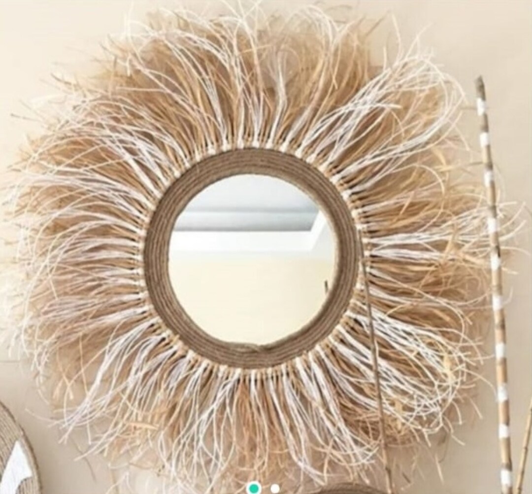Large Boho Raffia Mirror | Home Raffia Seagrass Mirror Decor | Gypsy Décor | Boho Wall Décor ...