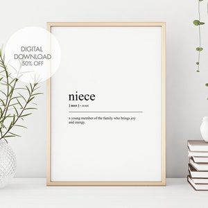 Niece Definition Print | Niece Wall Art | Niece Gifts | Quote Art ...