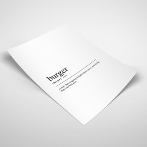 Burger Definition Print | Burger Wall Art | Fast Food Lovers Wall Art ...