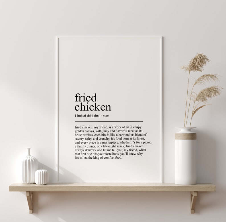 Fried Chicken Definition Print | Fried Chicken Funny Kitchen Wall Art ...