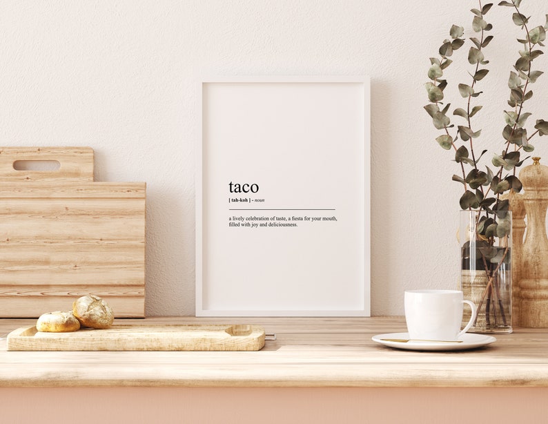 Taco Definition Print | Taco Dictionary Poster | Kitchen Print ...
