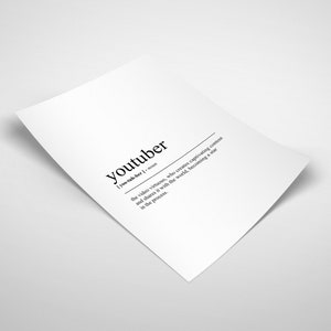 Youtuber Funny Definition Print | Youtuber Wall Art | Gift for ...