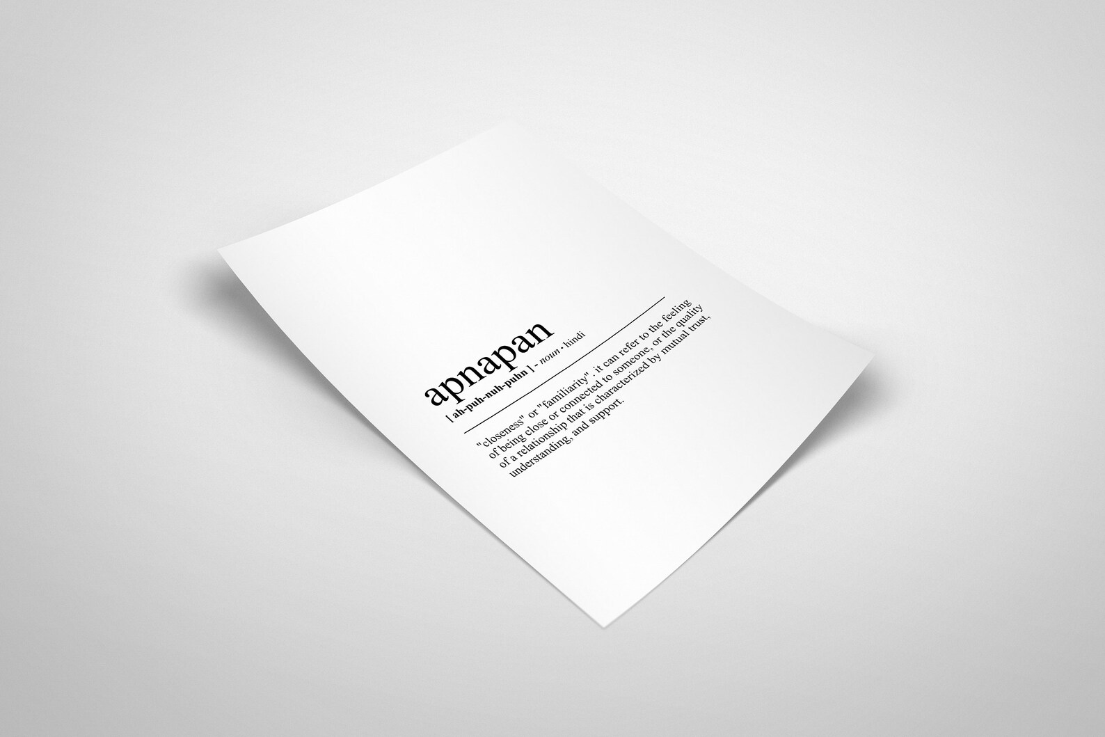 Apnapan Definition Prints | Apnapan Wall Art | Hindi Words Dictionary ...