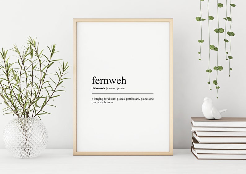 Fernweh Definition Wall Art | Fernweh Dictionary Poster | German Wall ...