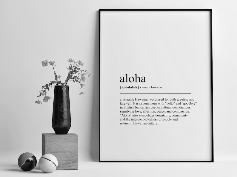 Aloha Definition Print Aloha Wall Art Print Black and White Minimalist ...