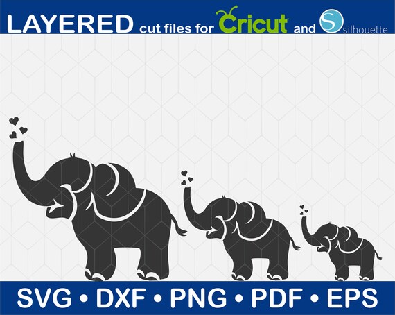Three Elephants Svg Elephant With Hearts Love Svg Instant - Etsy