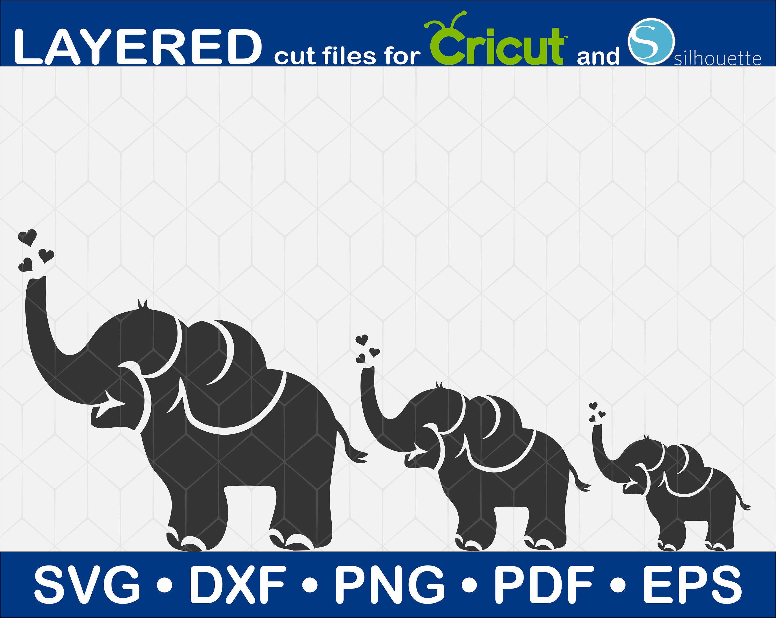 Three Elephants Svg, Elephant With Hearts, Love Svg - Instant Digital ...