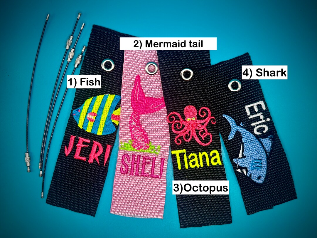 Sea Critters Scuba/ Swimmer Vacation Luggage Embroidered Name Gear Tag ...