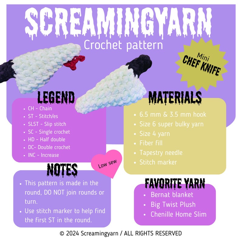 Mini Chef Knife - PDF Crochet PATTERN, Ghost, Horror, Love, Blood ...