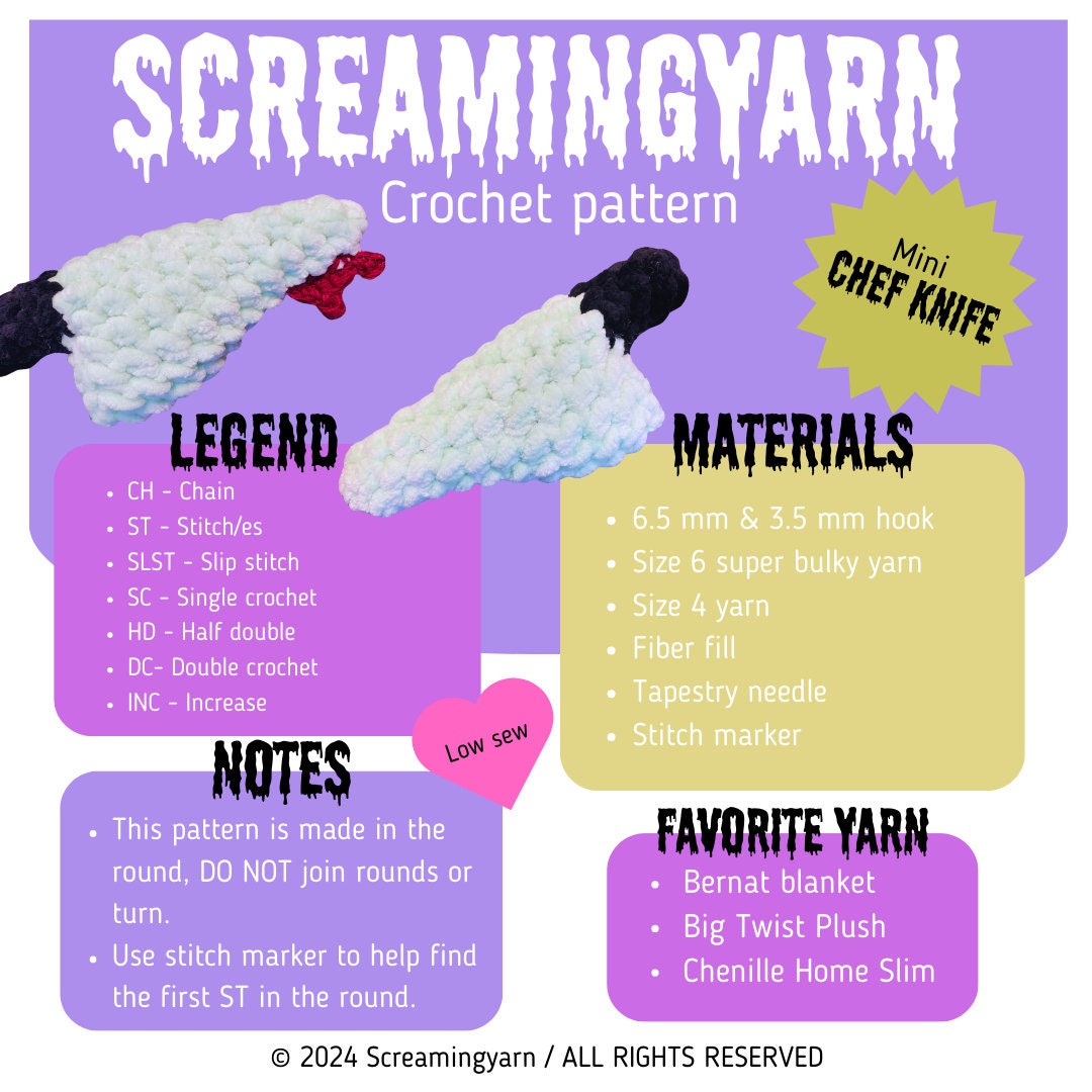 Mini Chef Knife - PDF Crochet PATTERN, Ghost, Horror, Love, Blood ...