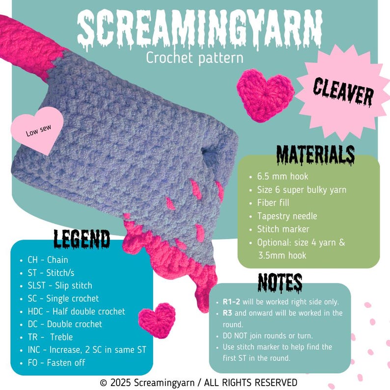 Cleaver - PDF Crochet PATTERN, Cleaver, Ghost, Horror, Blood, Knife ...