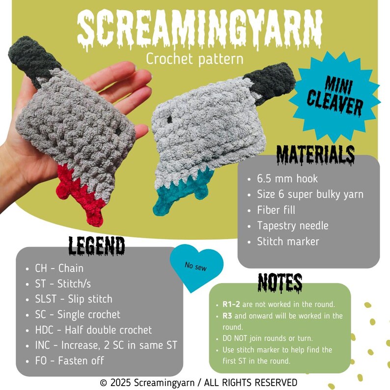 Mini Cleaver - PDF Crochet PATTERN, Cleaver, Ghost, Horror, Blood ...