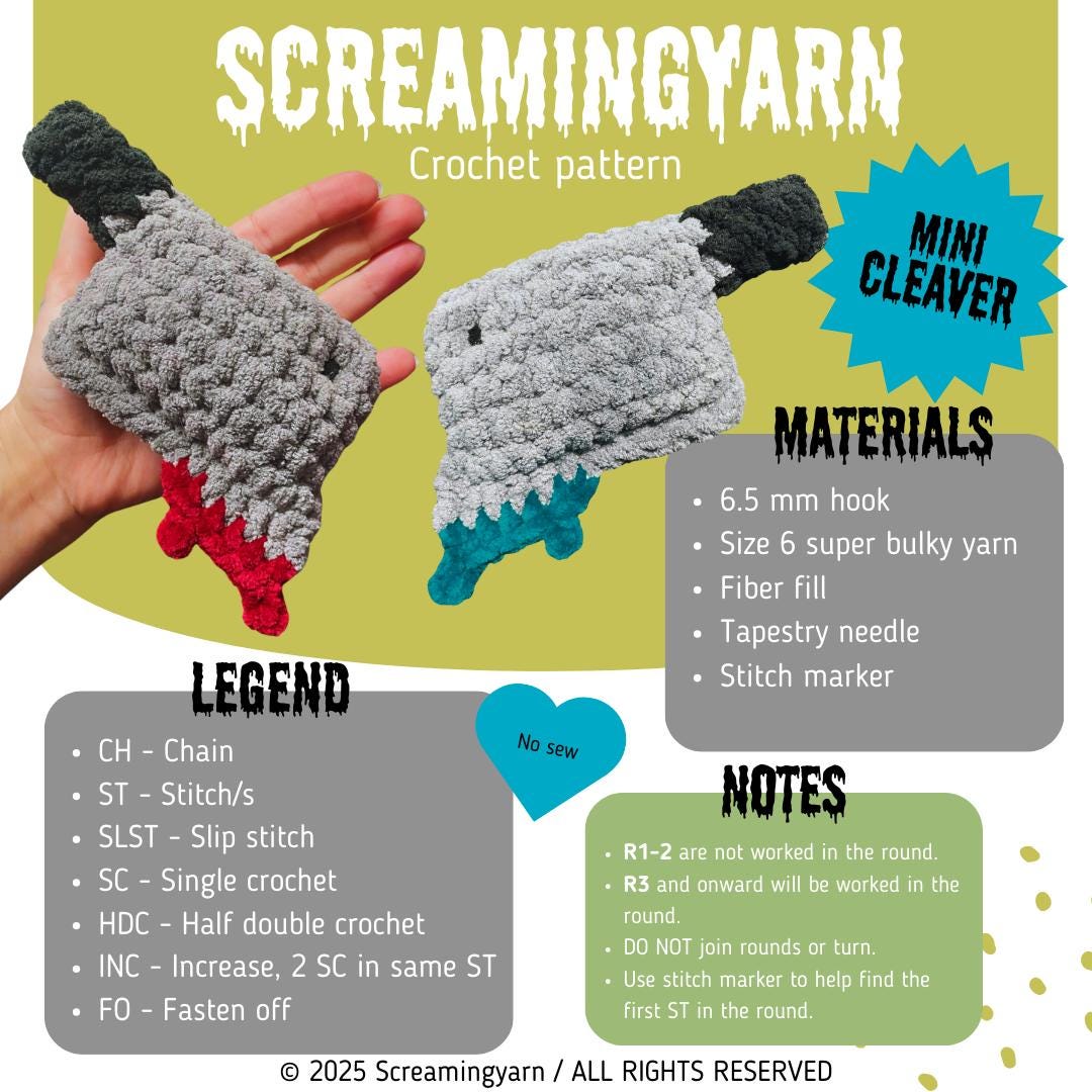 Mini Cleaver - PDF Crochet PATTERN, Cleaver, Ghost, Horror, Blood ...