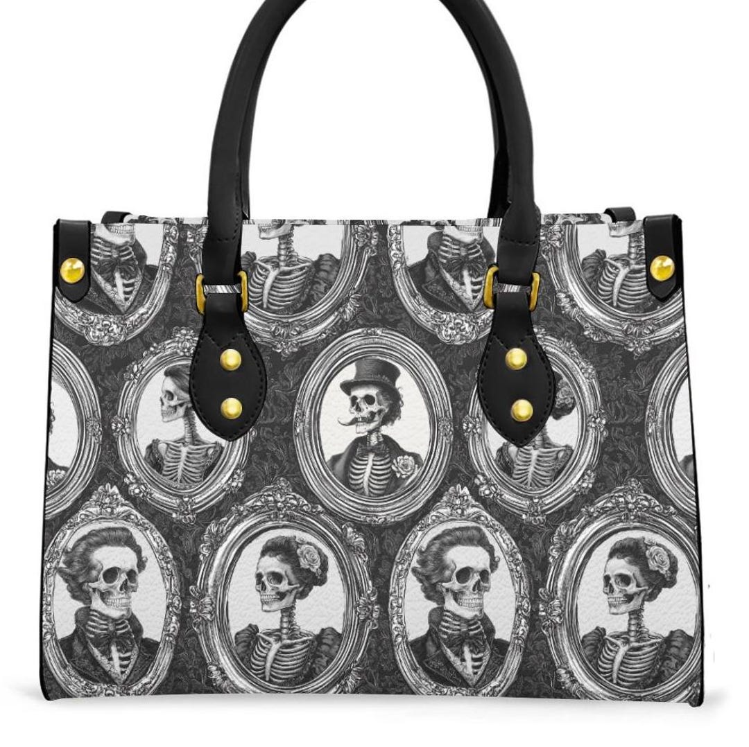 Goth Day Purse, Victorian Skeleton Cameos Printed on Vegan Leather Edgy ...