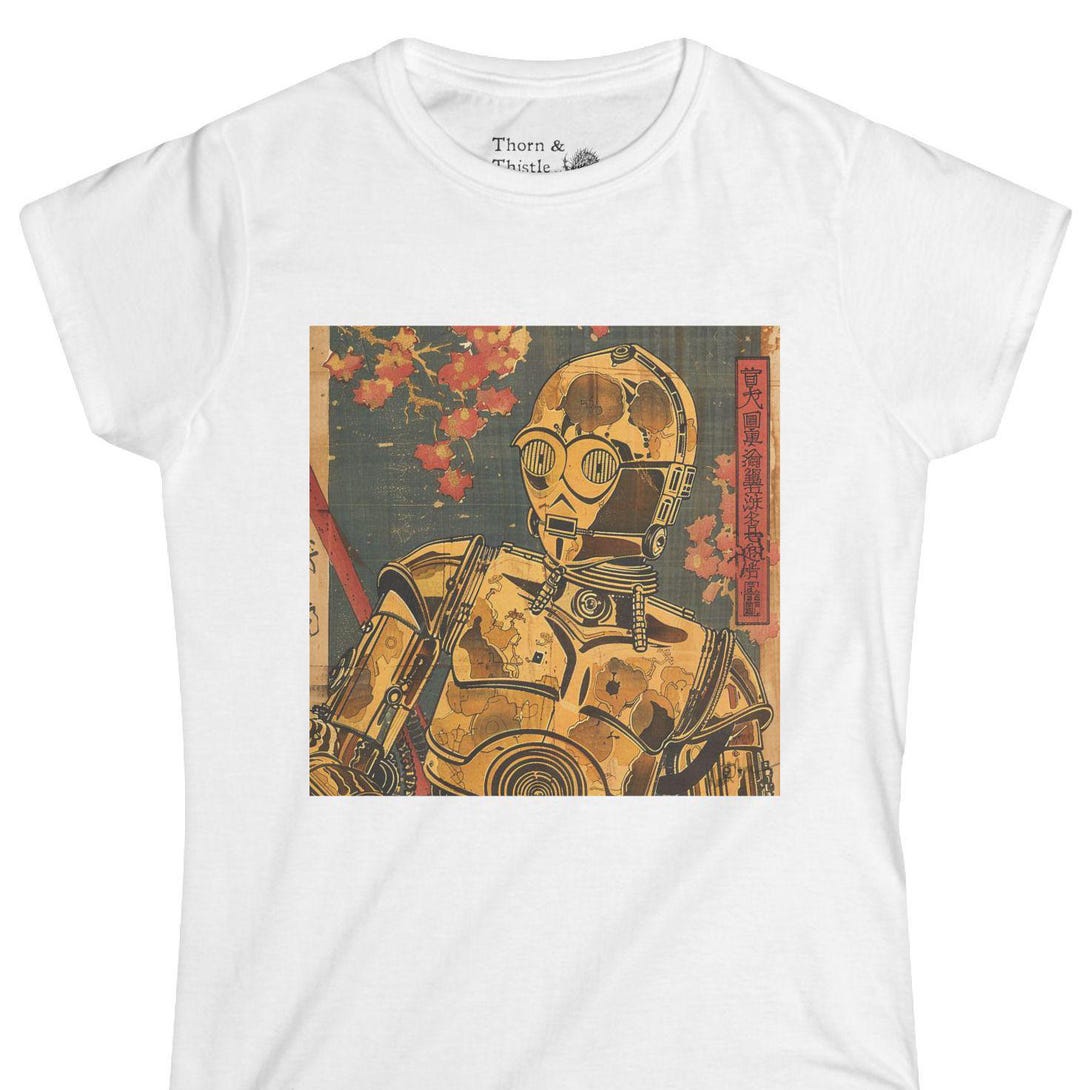 STAR WARS C3PO Japanese Screen Print Women's Softstyle Tee, Comfort and ...