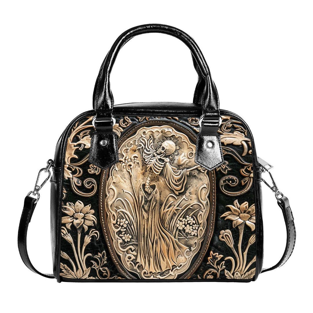 Goth Victorian Mourning Purse, Tooled Leather Image Printed on Vegan ...
