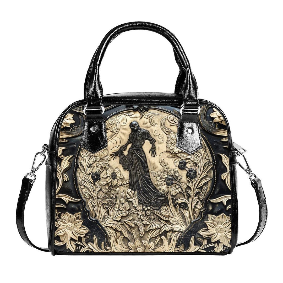 Goth Victorian Mourning Purse, Tooled Leather Image Printed on Vegan ...