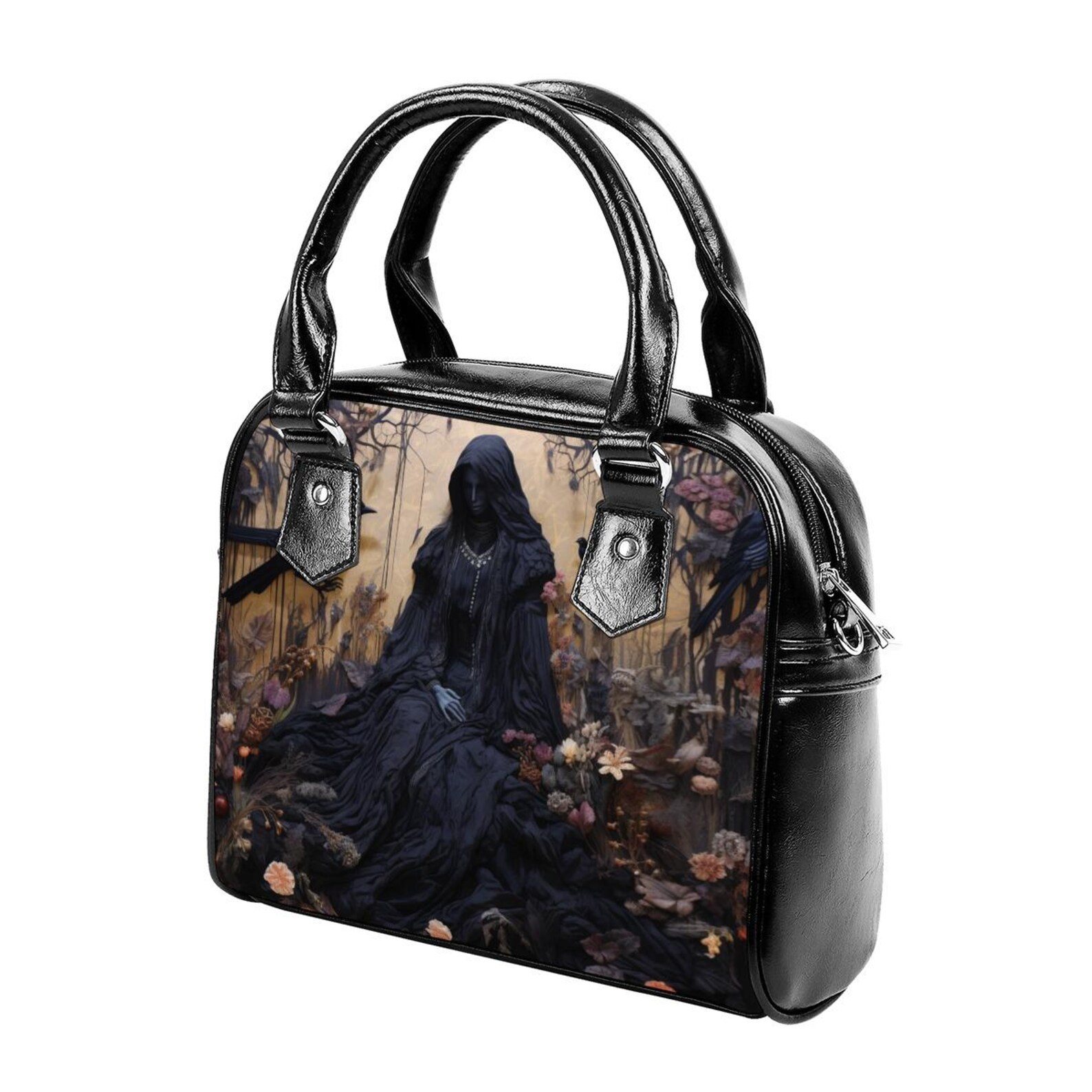 Goth Victorian Mourning Purse, Embroidered Image Printed on Vegan ...