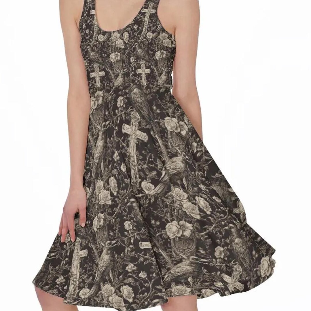 Goth crows and Crosses Print Dress, Unique Christmas Gift for Goth, for ...
