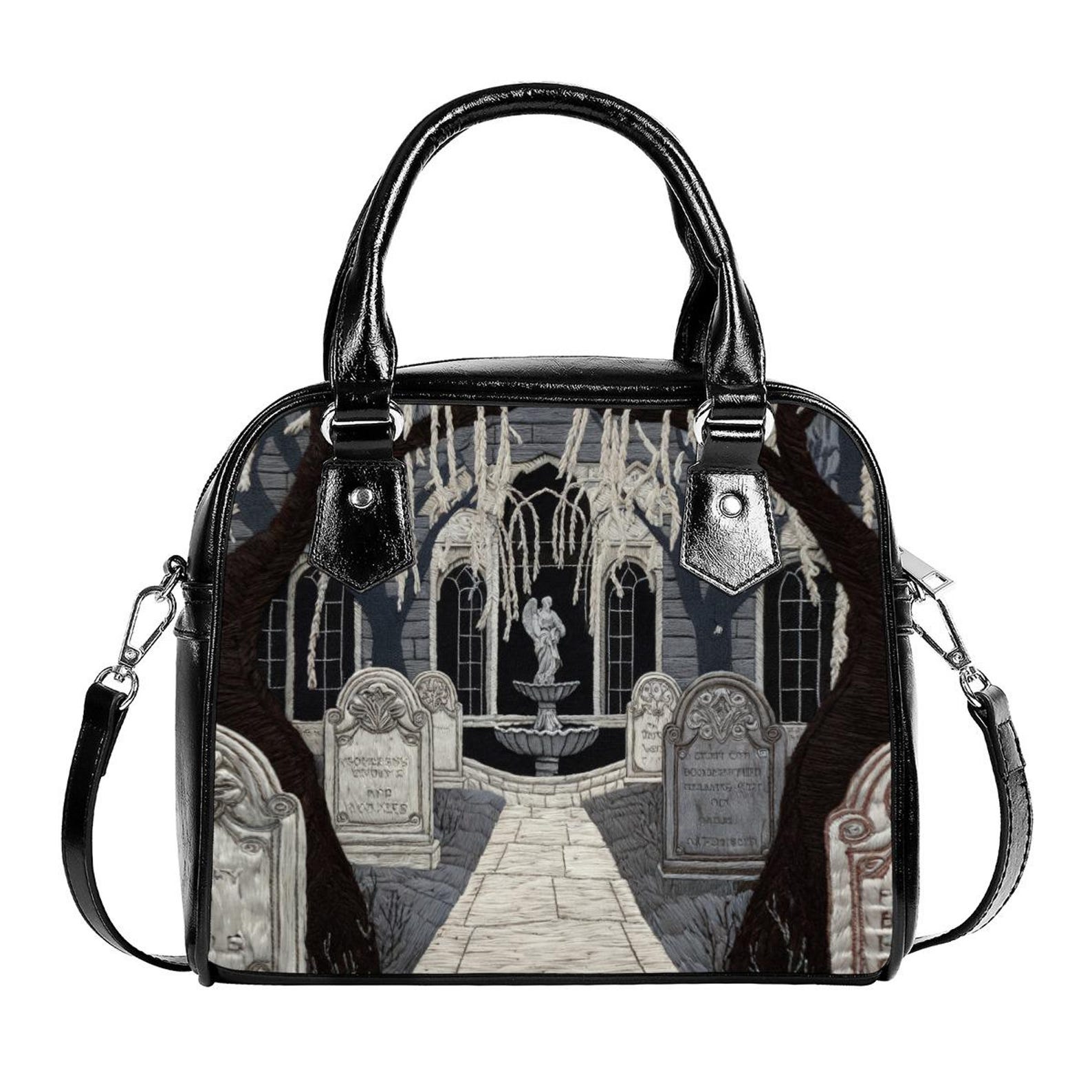 Goth Victorian Mourning Purse, Imbroidered Image Printed on Vegan ...