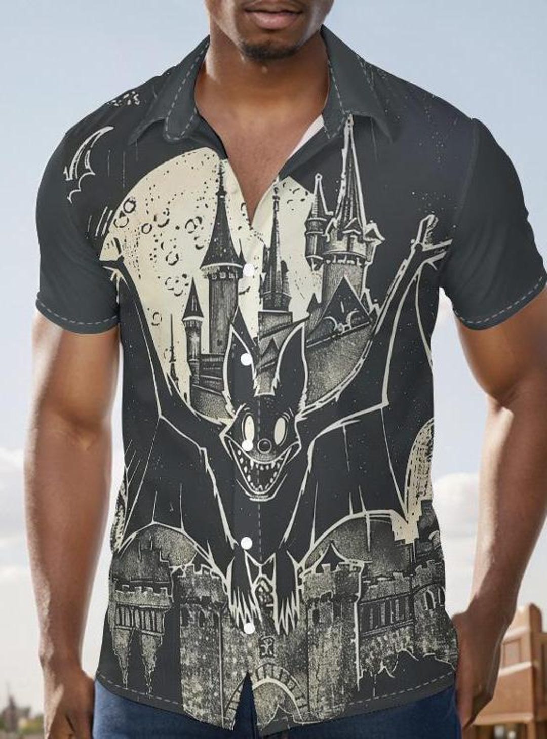 Goth Disneyland Castle Mens Button Front, Bats Shirt, Gothic Disney ...