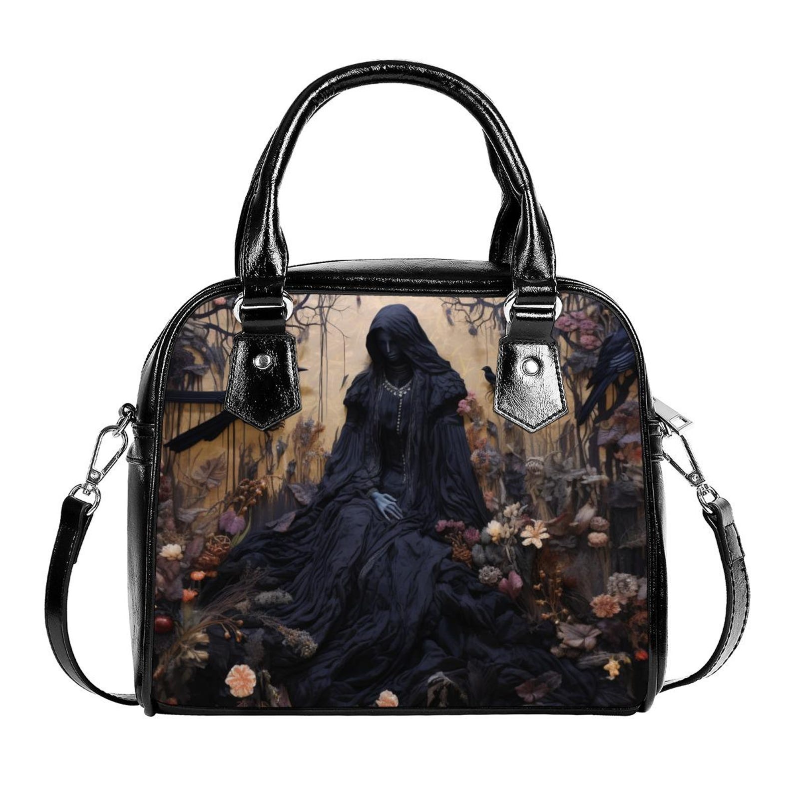 Goth Victorian Mourning Purse, Embroidered Image Printed on Vegan ...