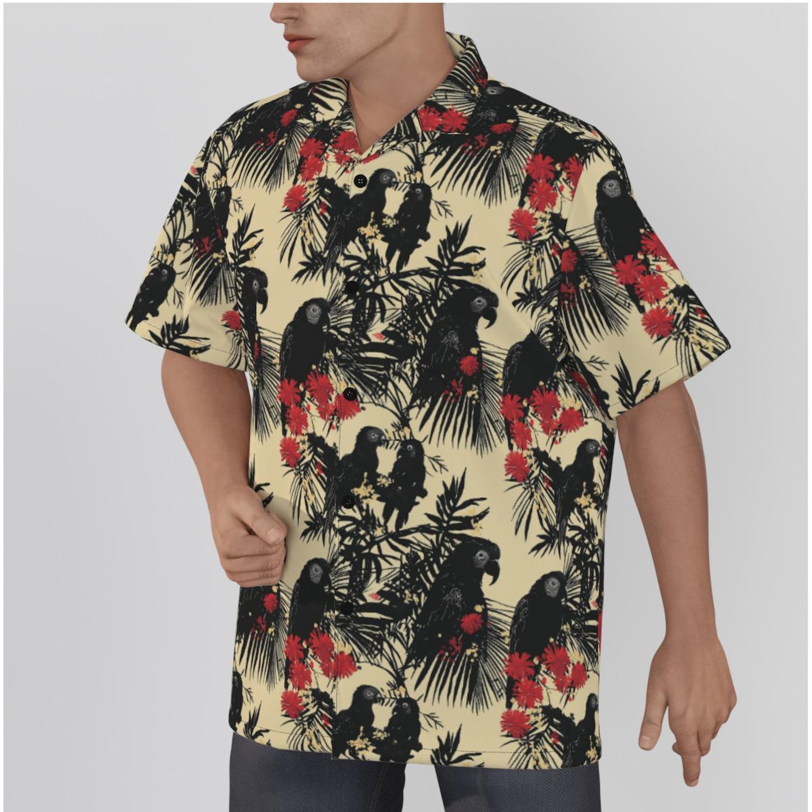 Goth parrots and Blooms Print Men's Hawaiian Shirt, Edgy yet ...