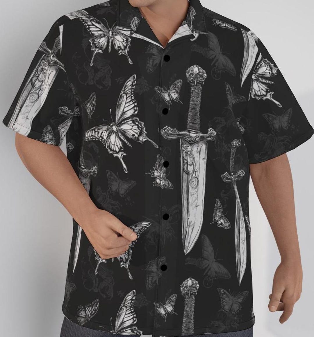 Goth Men's Hawaiian Shirt, Butterflies and Daggers, Merges Gothic ...