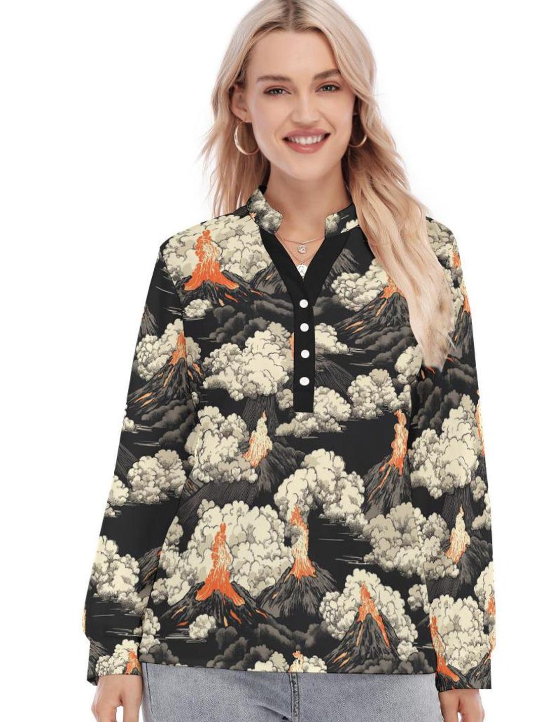 Goth Women's Long Sleeve Blouse With Active Volcano Print, Let Your ...