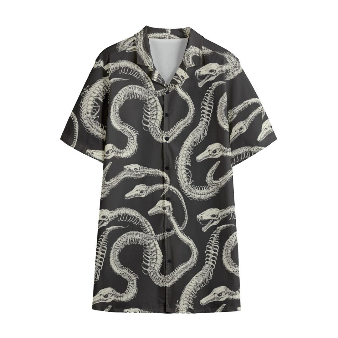 Goth Men's Hawaiian Shirt, Snake Skeletons Print, in Cotton Poplin Goth ...