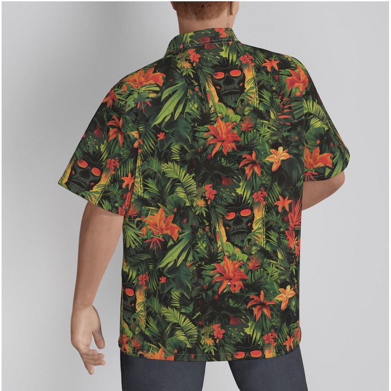 Goth Evil Skull Tiki and Tropical Plants All-over Print Men's Hawaiian ...