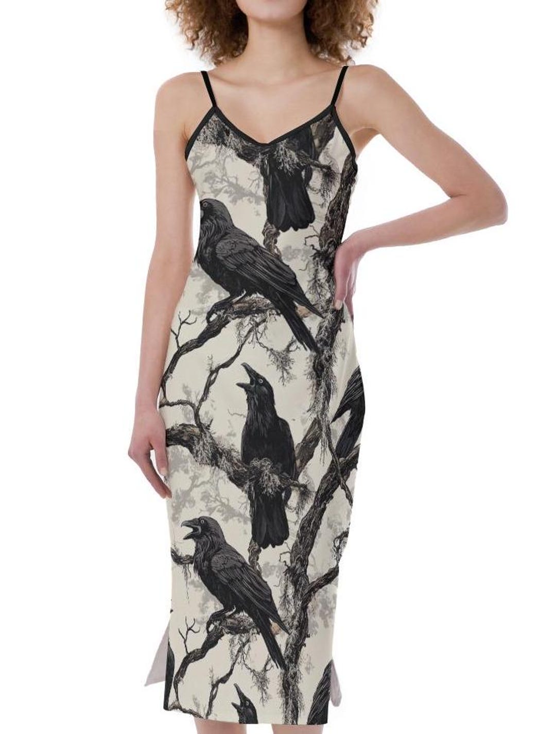 Raven Tree Gothic Cami Dress, Dark Boho Mini Dress, Witchy Sundress ...