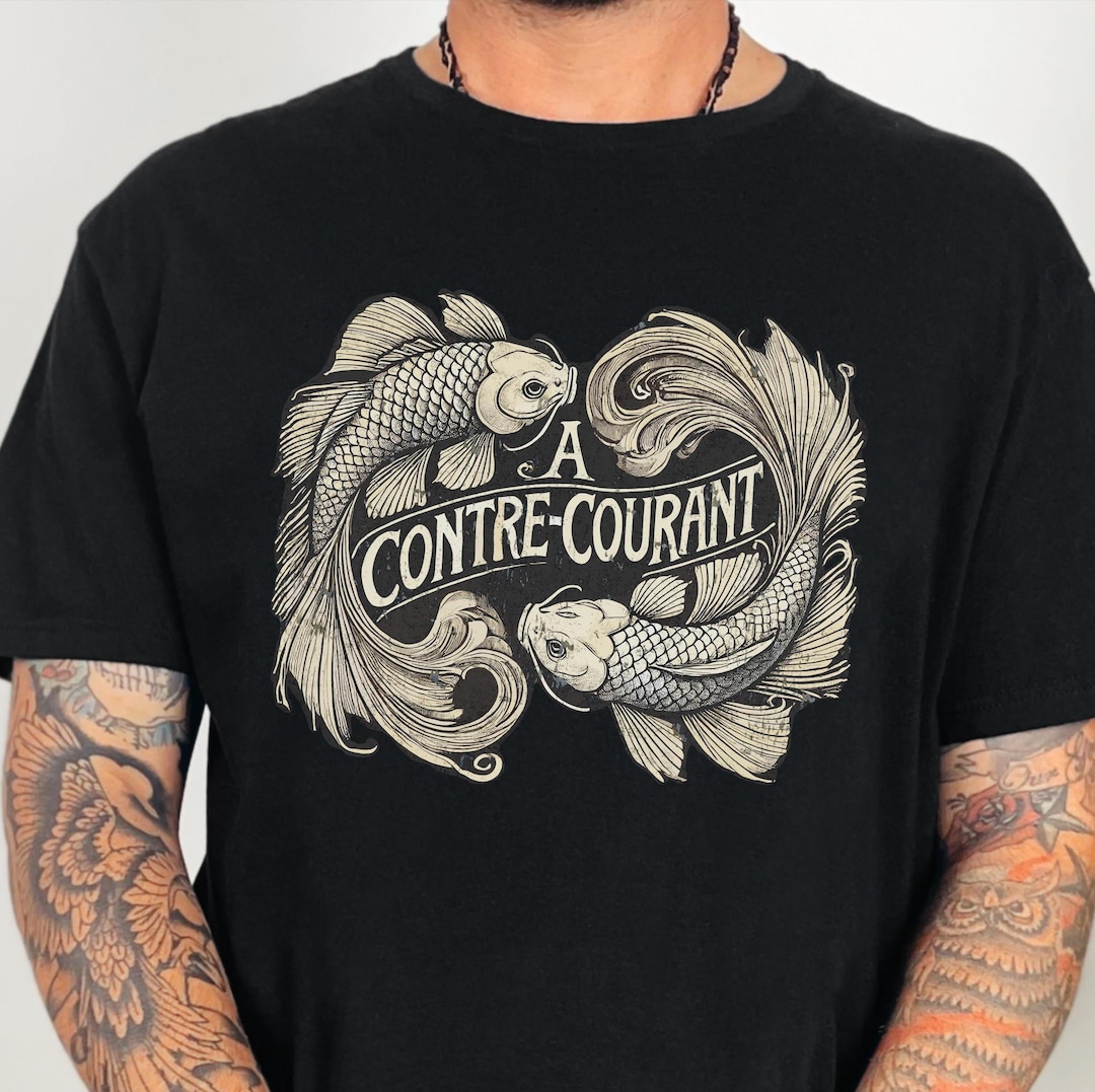 French Art Nouveau a Counre-courant Against the Flow, Koi Fish Unisex T ...