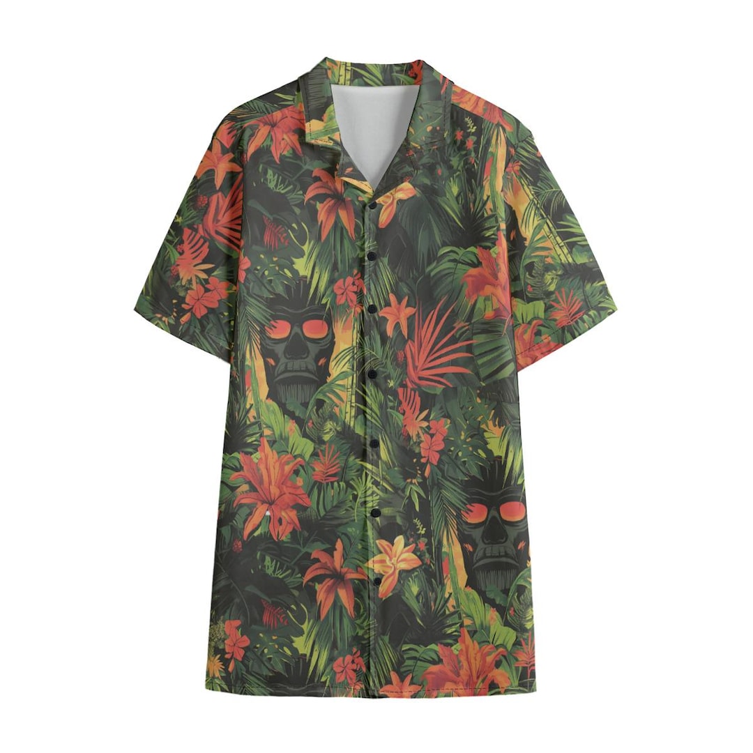 Goth Men's Hawaiian Shirt, in Evil Tiki Pattern, Cotton Poplin Everyday ...