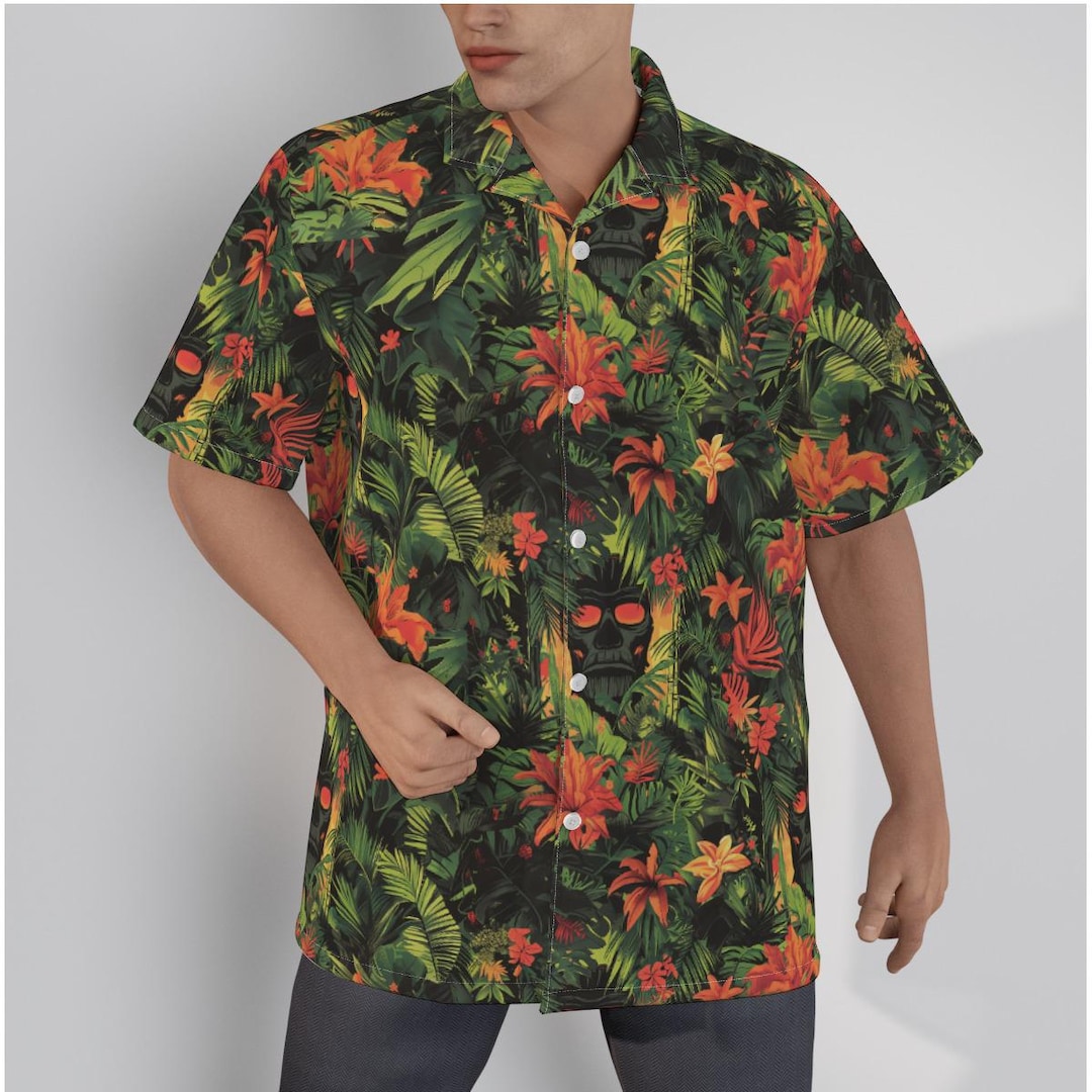 Goth Evil Skull Tiki and Tropical Plants All-over Print Men's Hawaiian ...