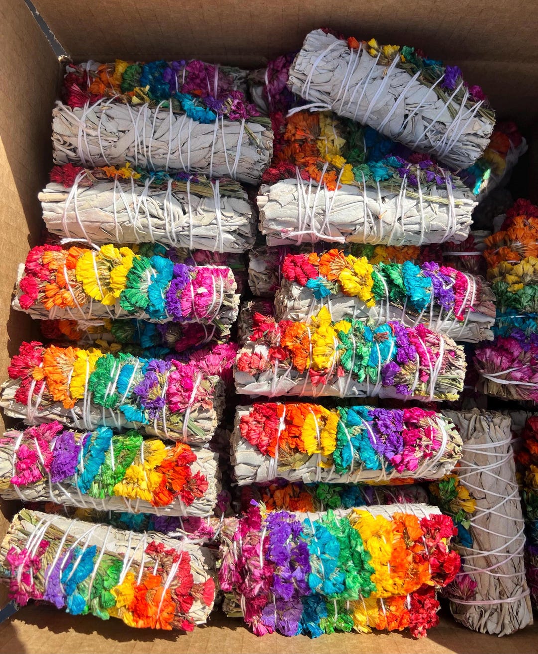 ORGANIC 7 Chakra Flower Sage Set, Wholesale Sage Bundles Smudge Sticks ...