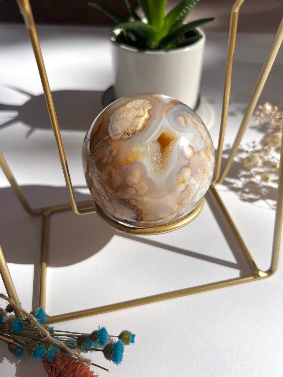 Large Flower Agate Sphere With Druze | Cherry Blossom Agate | Druzy ...